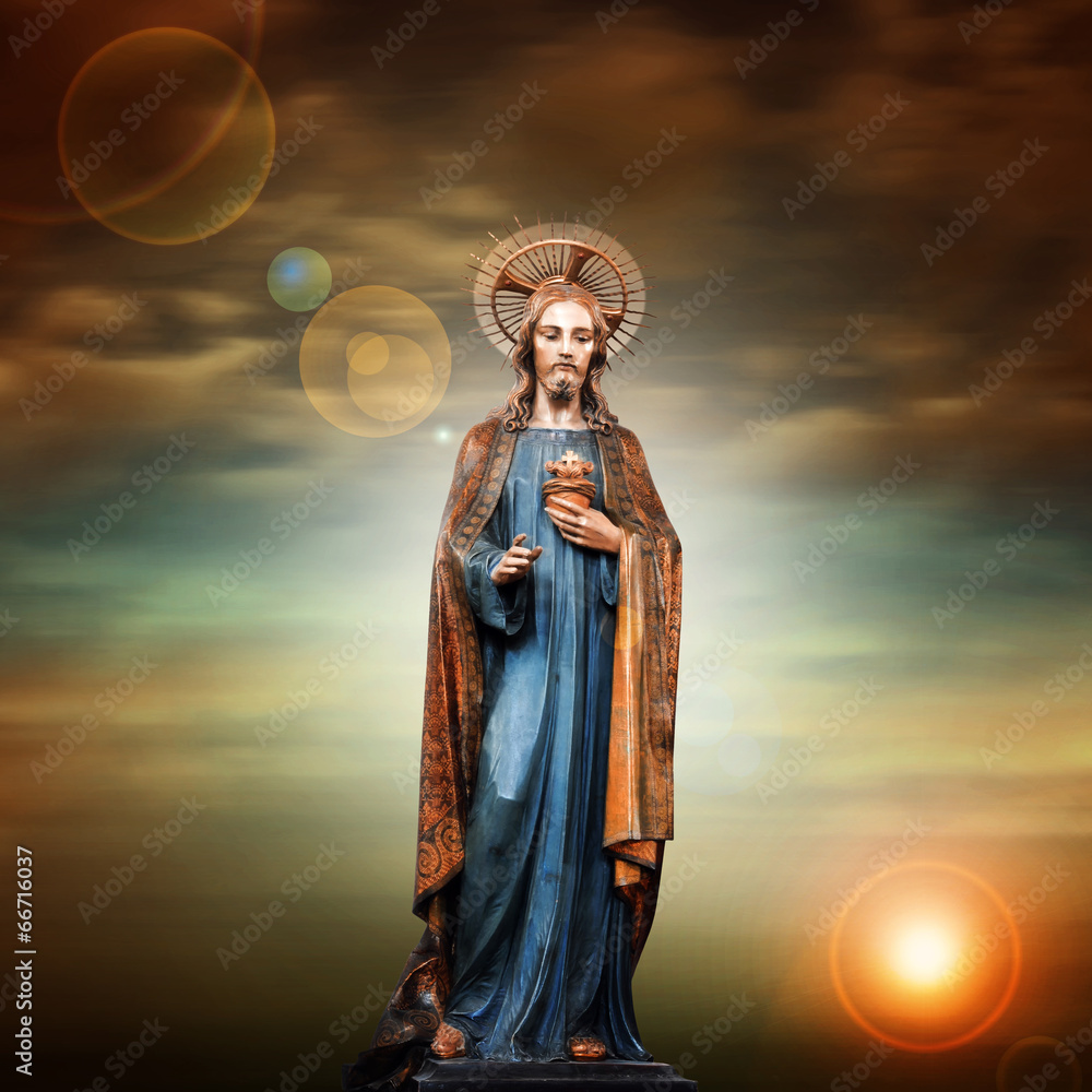 Jesus with sunset sky and clouds background Stock Photo | Adobe Stock