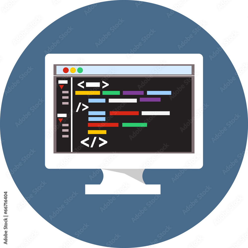 Vector Monitor with code editor Stock Vector | Adobe Stock