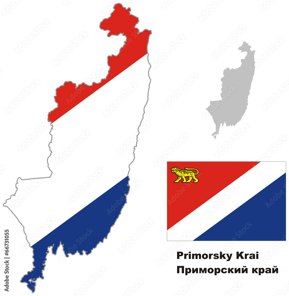 outline map of Primorsky Krai with flag Stock Vector | Adobe Stock