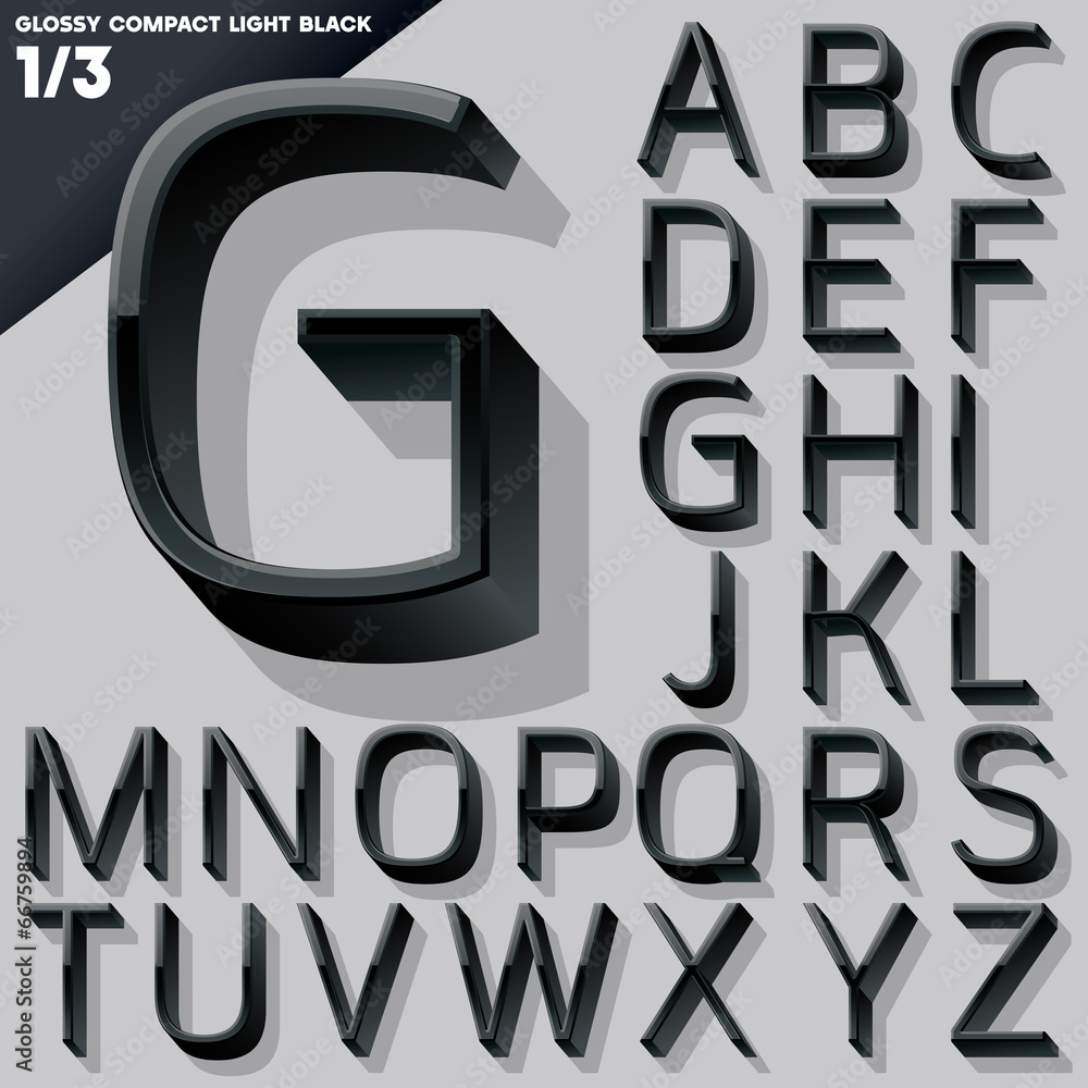 Vector alphabet of simple 3d glossy letters. Compact light Stock Vector ...