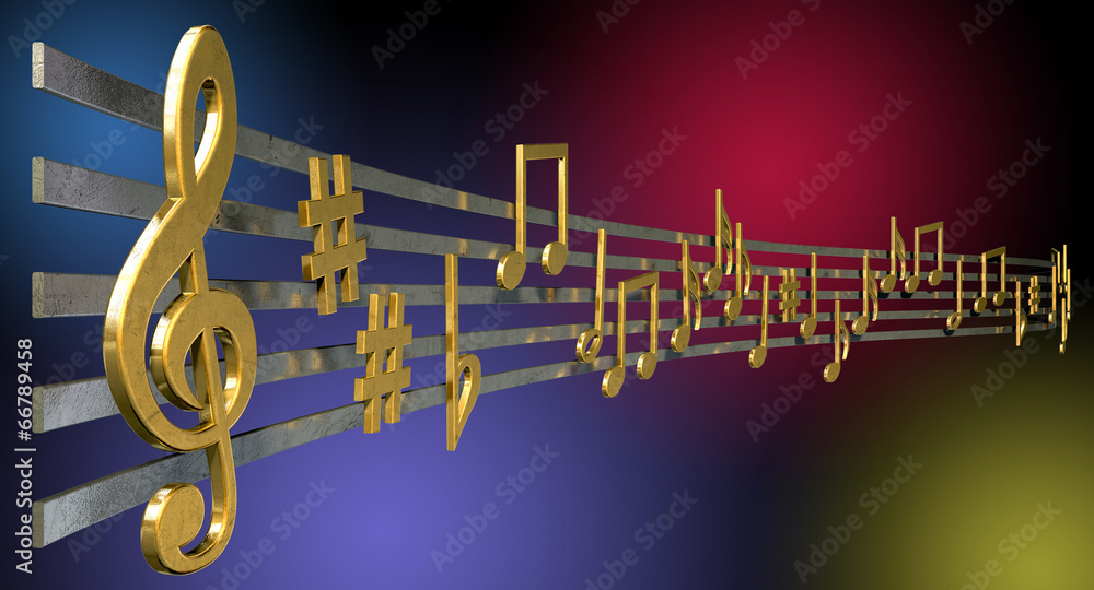 Gold Music Notes On Wavy Lines Stock Illustration | Adobe Stock