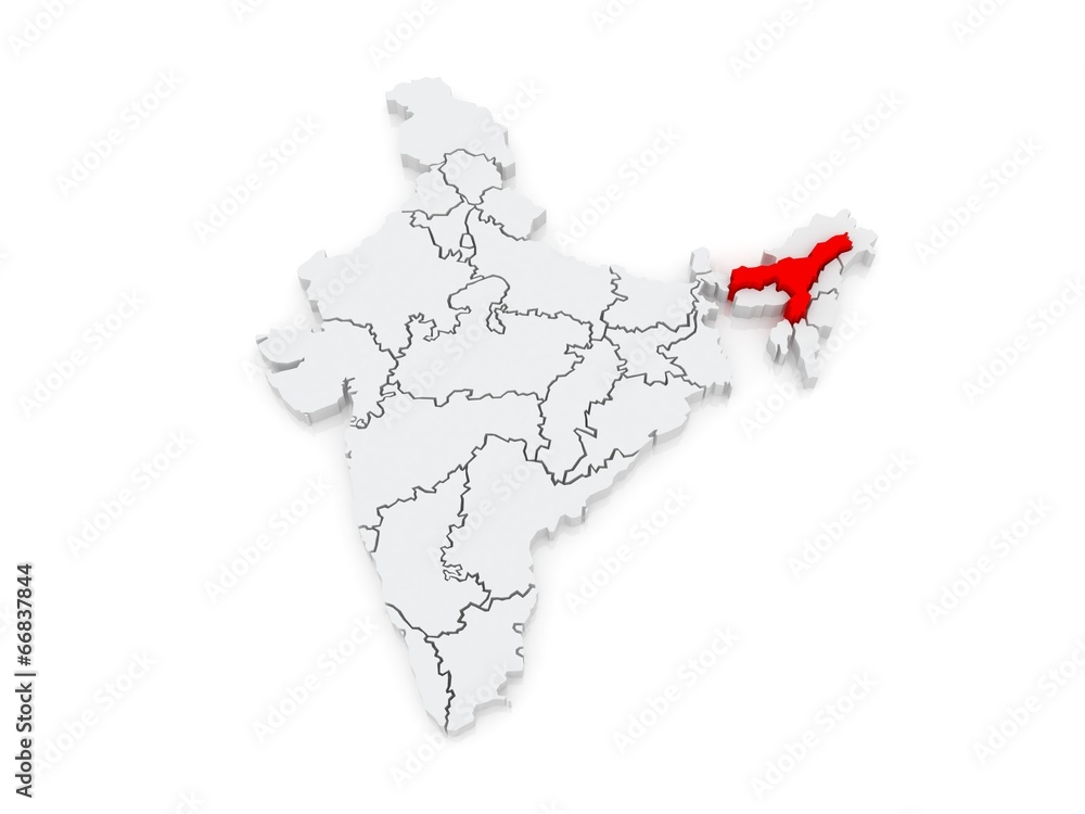 Map of Assam. India. Stock Illustration | Adobe Stock