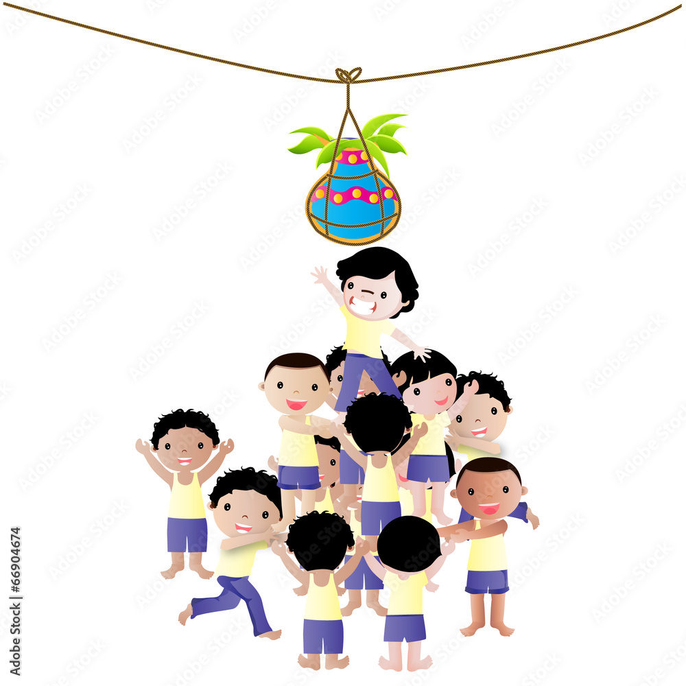Group of young boys playing Dahi-Handi on the eve of janmastami Stock ...