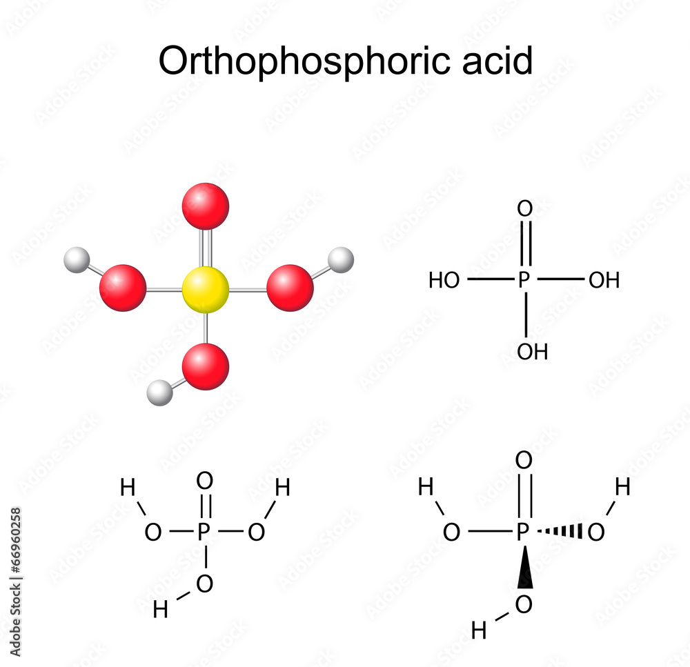 Poster Structural chemical formula and model of orthophosphoric acid ...