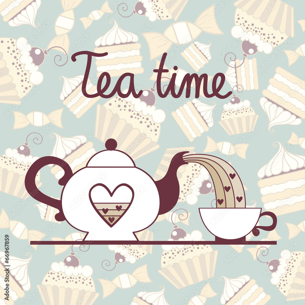 Vector background with symbols of tea time Stock ベクター | Adobe Stock
