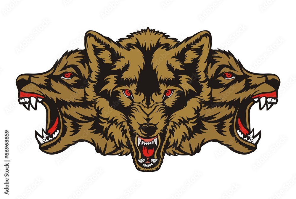WOLF THREE HEAD Stock Illustration | Adobe Stock
