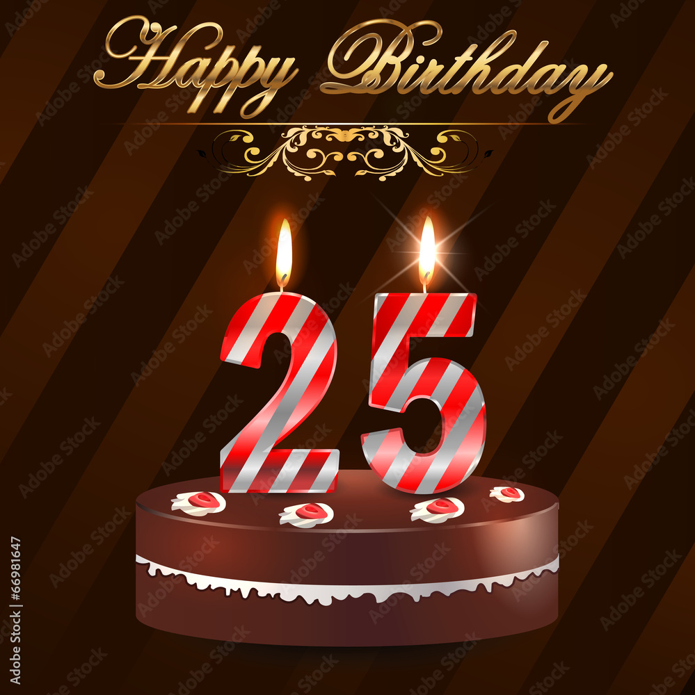 25 Year Happy Birthday Card With Cake And Candles Stock Vector Adobe