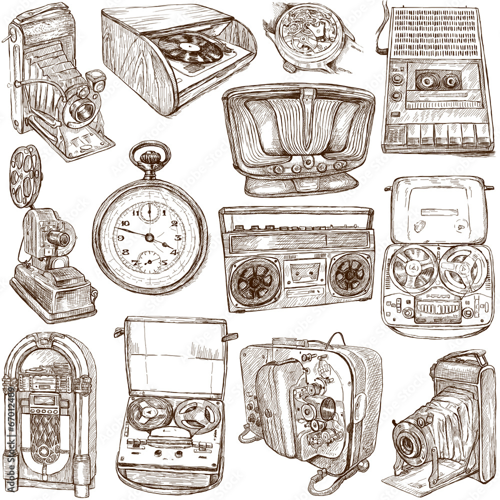 old objects - full sized hand drawn collection Stock-Illustration ...