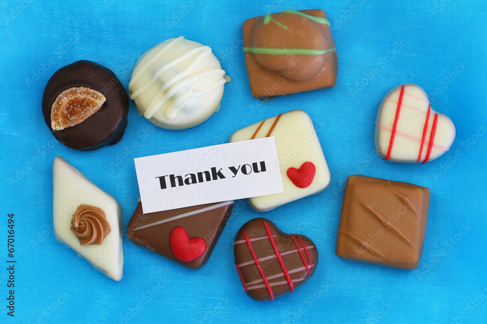 Thank you card with selection of chocolates Stock Photo | Adobe Stock