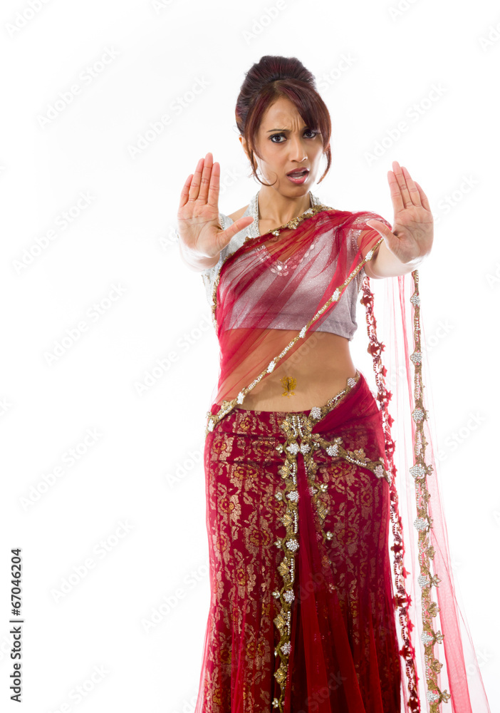 Young Indian woman making stop gesture sign from both hands Stock Photo ...