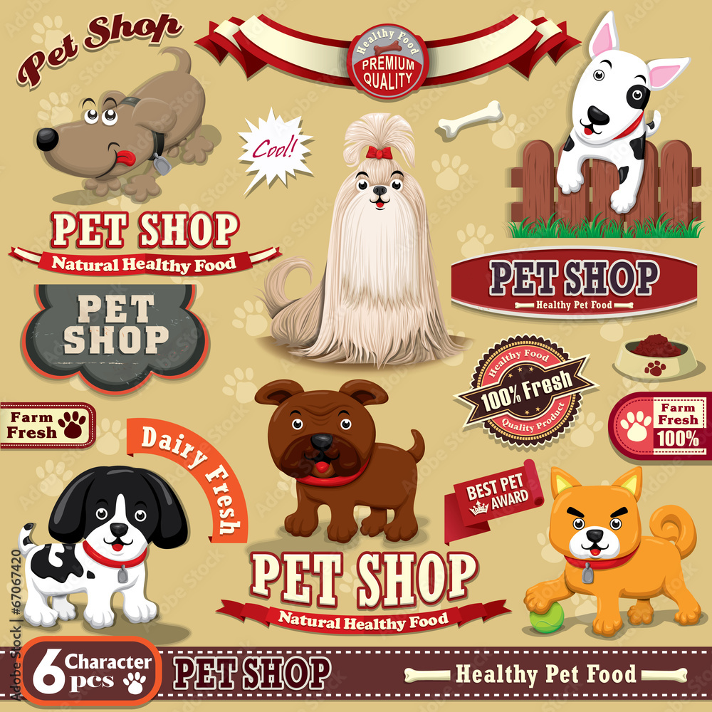 Vintage Pet shop poster design element Stock Vector | Adobe Stock
