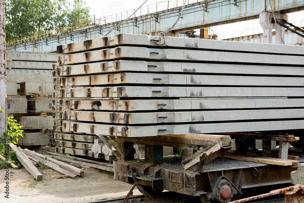 Handling of concrete slabs on a railway platform Stock Photo | Adobe Stock