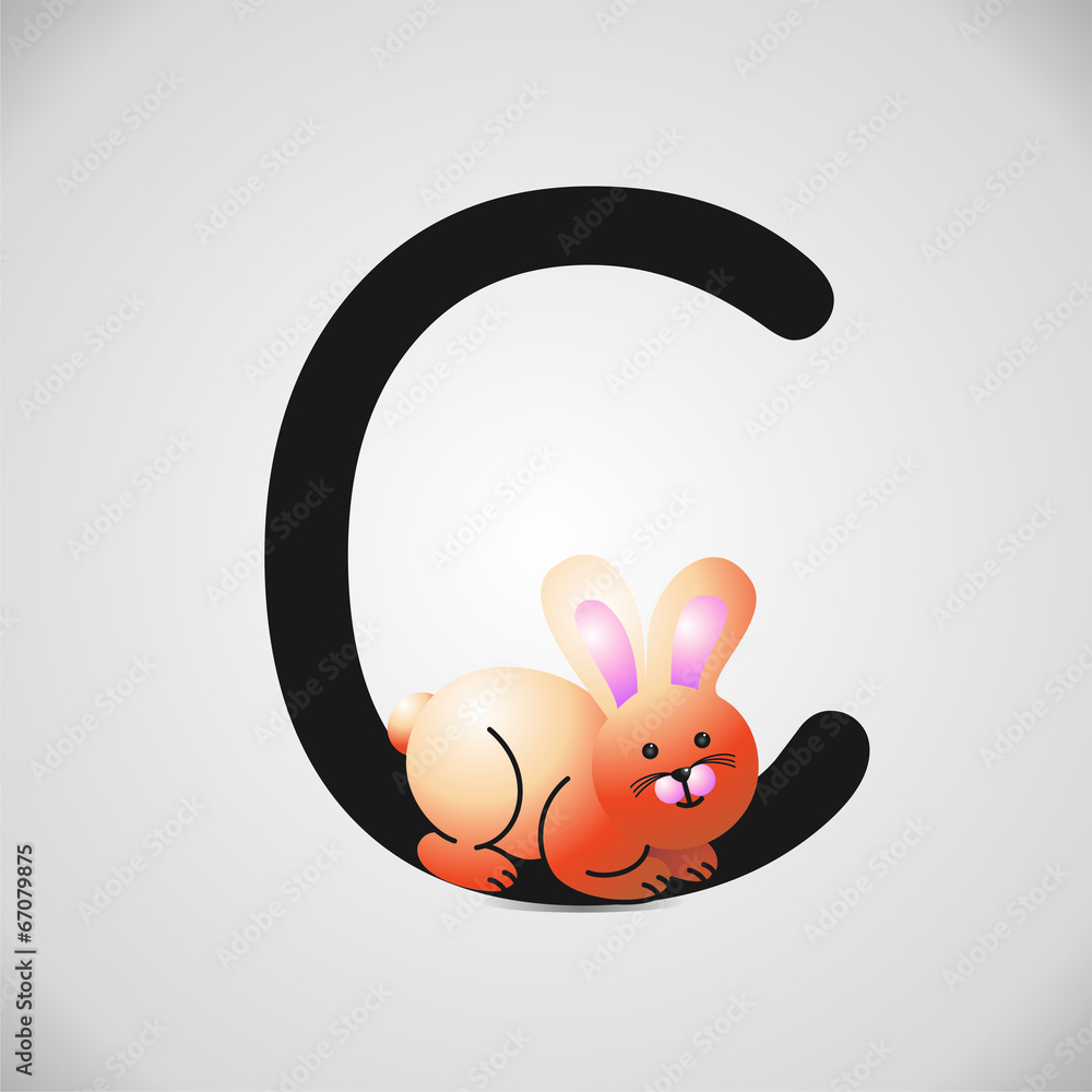 Letra C. Conejo. Abecedario español. Ilustración infantil vectorial ...