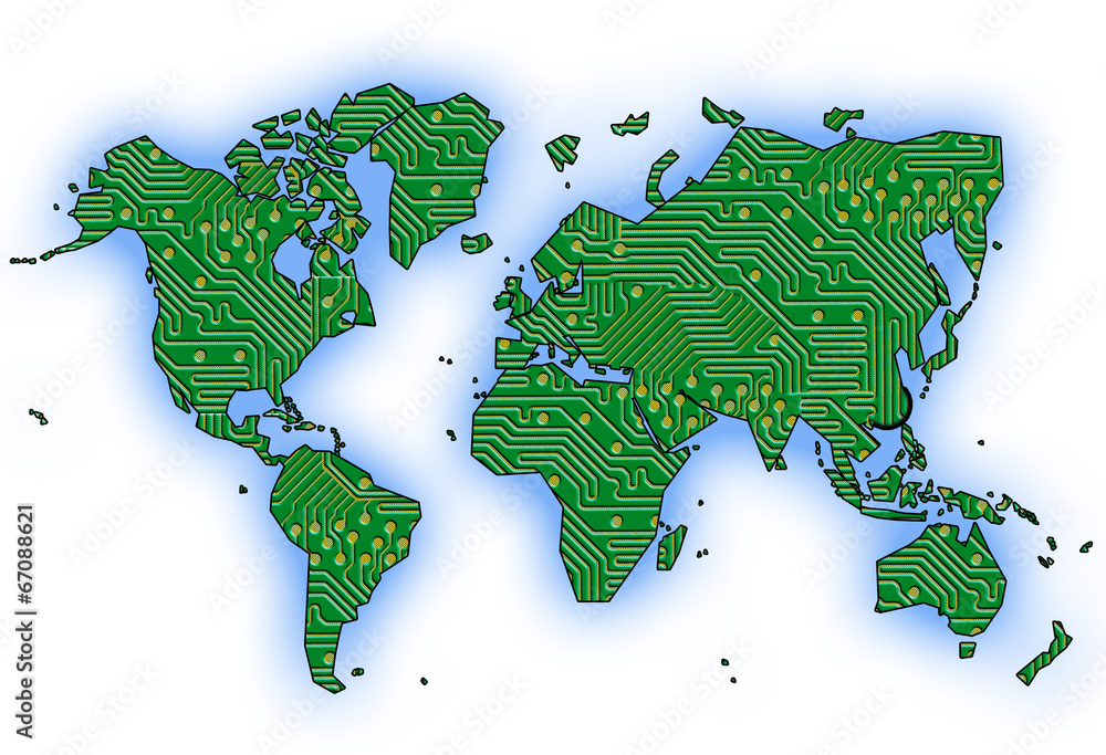 World map with circuit board design Stock Illustration | Adobe Stock