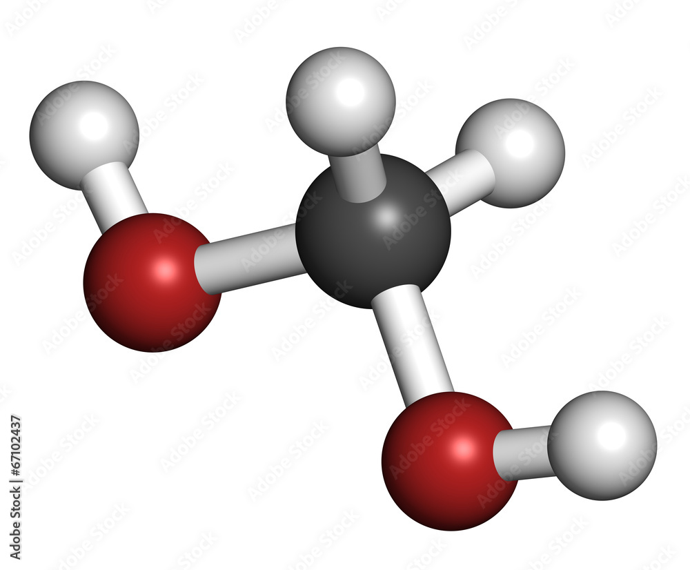 Methylene glycol (methanediol, formaldehyde monohydrate) molecul Stock ...
