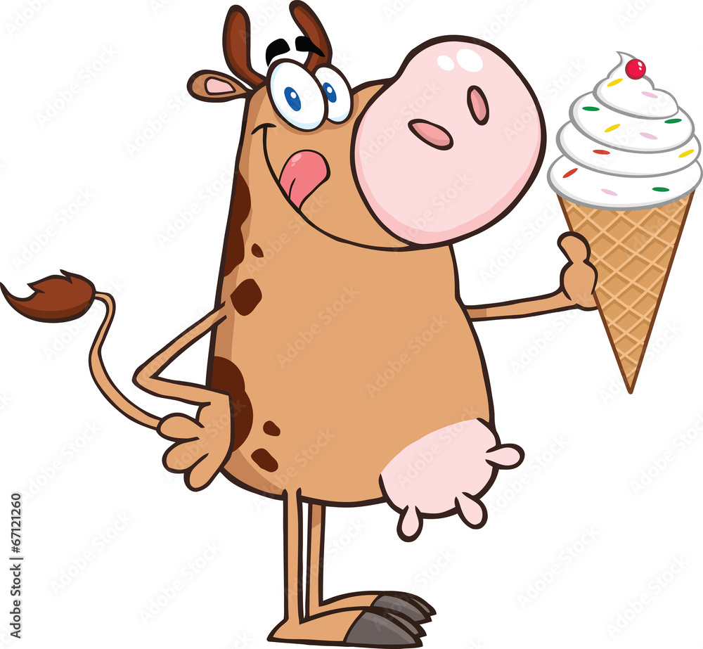 Happy Brown Cow Cartoon Mascot Character Holding A Ice Cream Stock ...