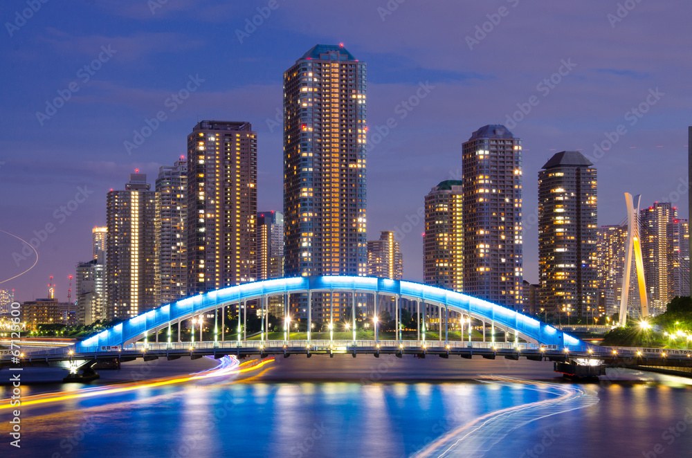 Eitai Bridge in front of high-rise buildings in Tokyo Stock Photo ...