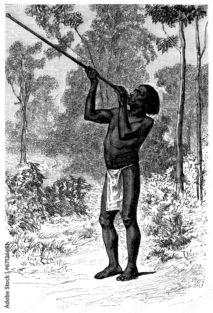 South American Indian : Hunting with Blowpipe - Sarbacane Illustration ...