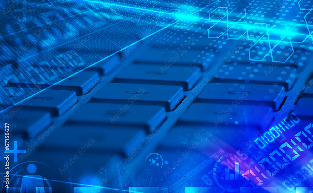 Keyboard with glowing programming codes Stock Photo | Adobe Stock