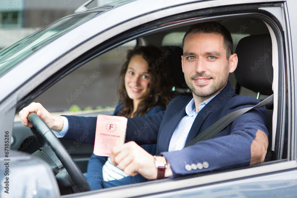 Driver in his car after getting his driving licence Stock Photo | Adobe ...