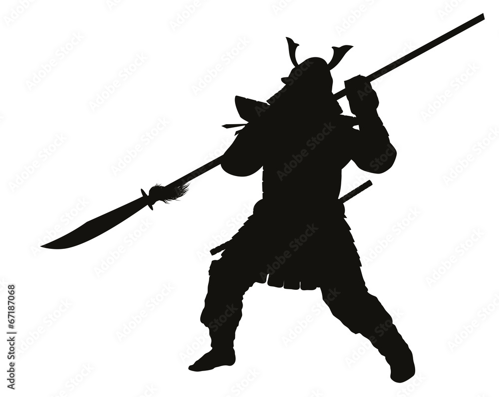 Samurai warrior with halberd detailed vector silhouette. EPS 8 Stock ...