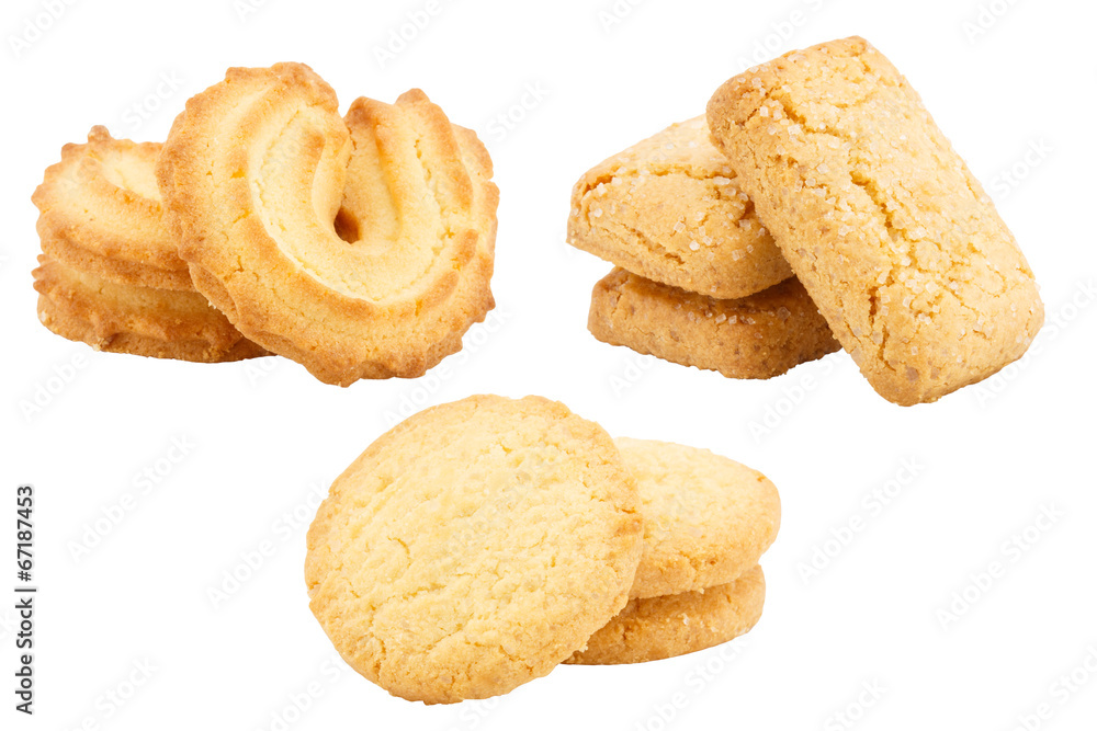 Set of butter cookies isolated on white background Stock Photo | Adobe ...