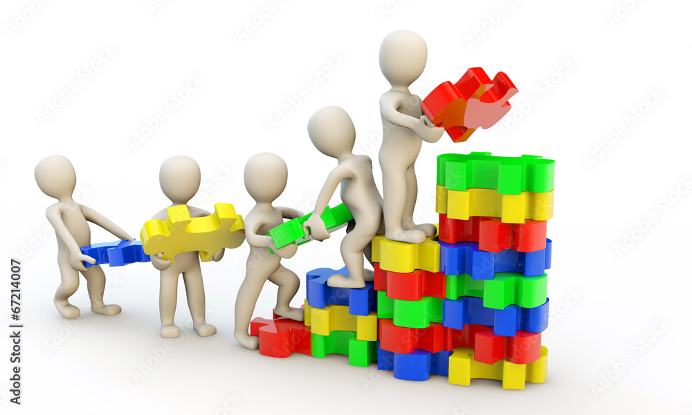 3D human characters holding puzzles Stock Illustration | Adobe Stock