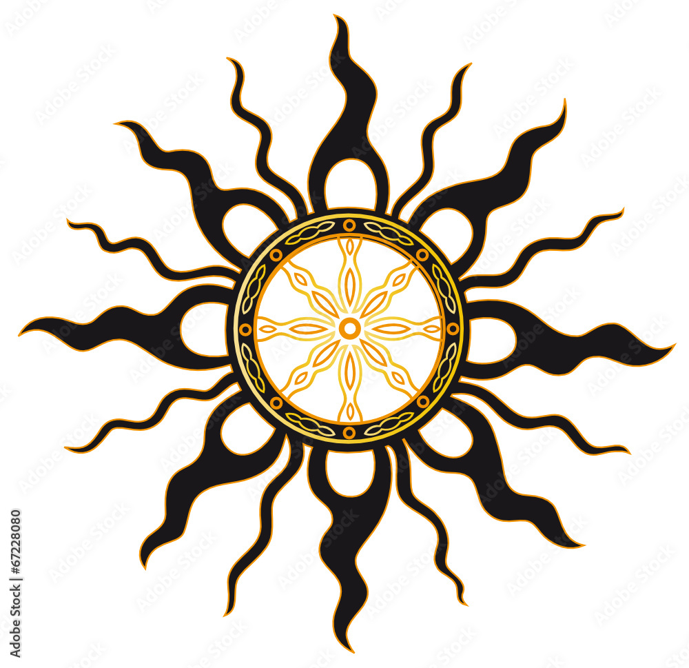 Große Sonne mit Sonnenrad. Sommer. Stock-Vektorgrafik | Adobe Stock