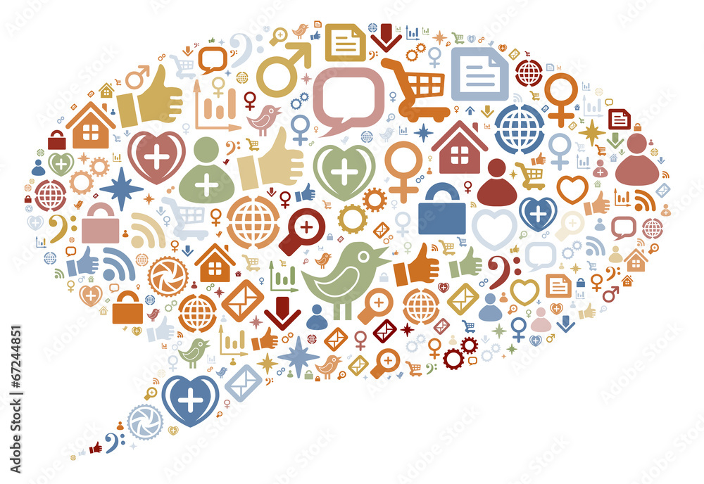 Social media icons texture in talk bubble shape Stock Vector | Adobe Stock