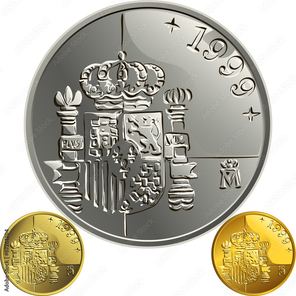 vector Spanish money gold and silver coin one peseta Stock Vector ...