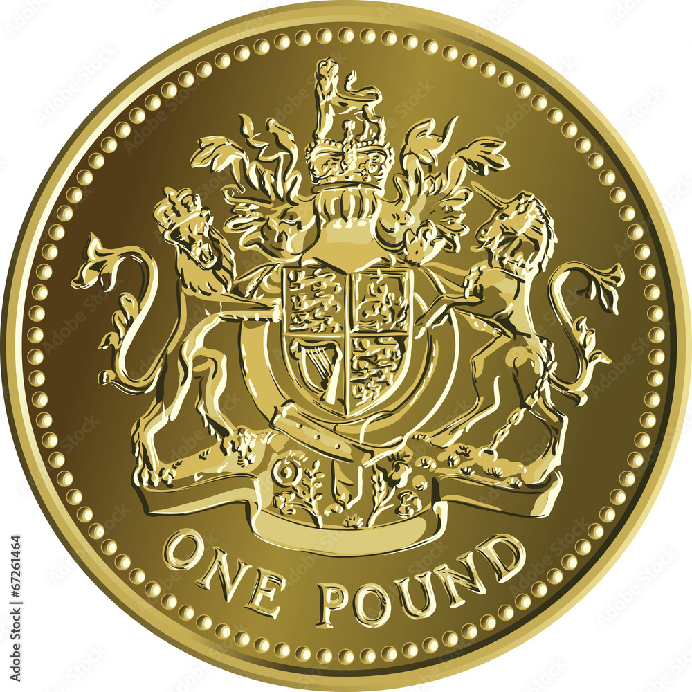 Vector British money gold coin one pound with the coat of arms Stock ...
