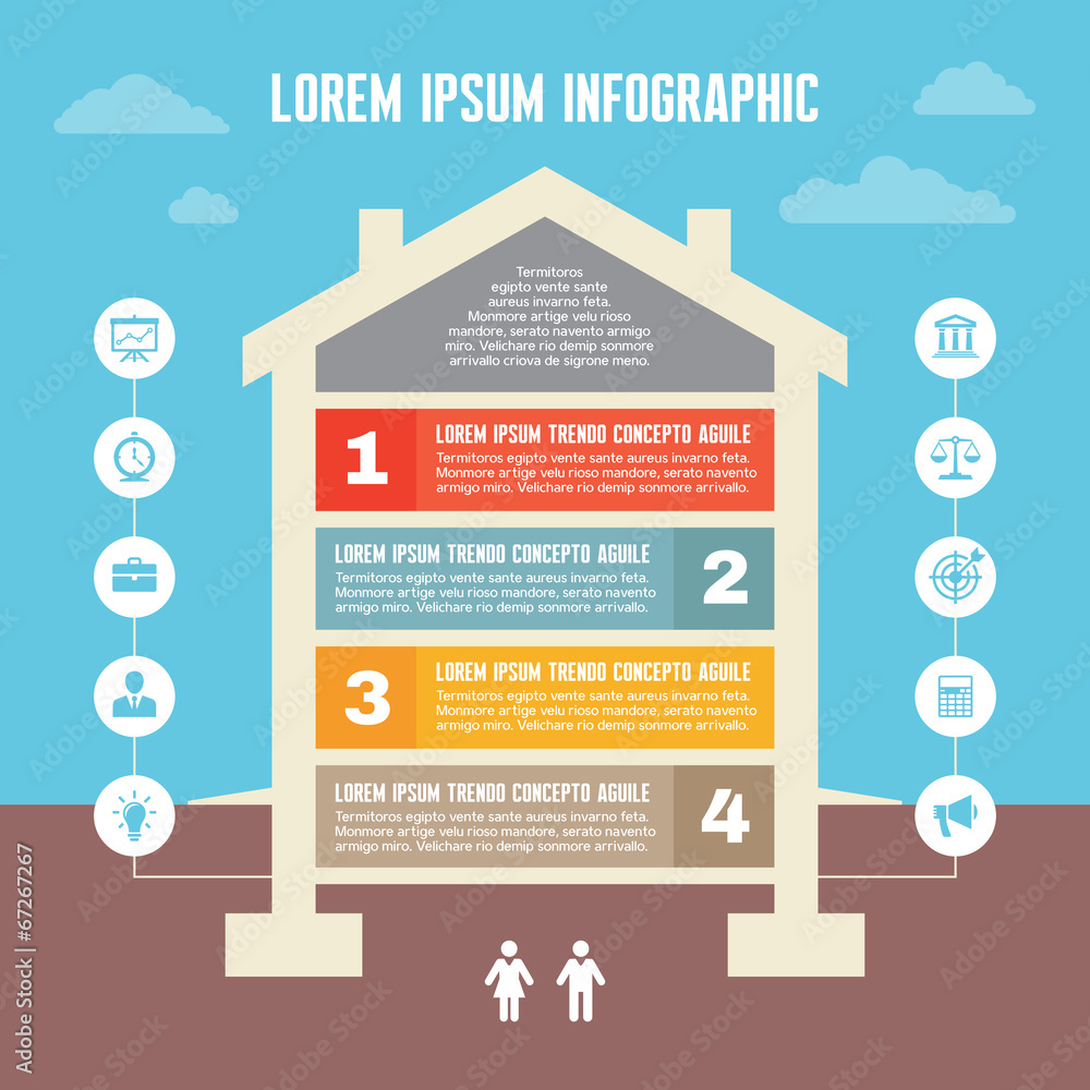 Infographic Business Concept - House Illustration in Flat Style Stock ...