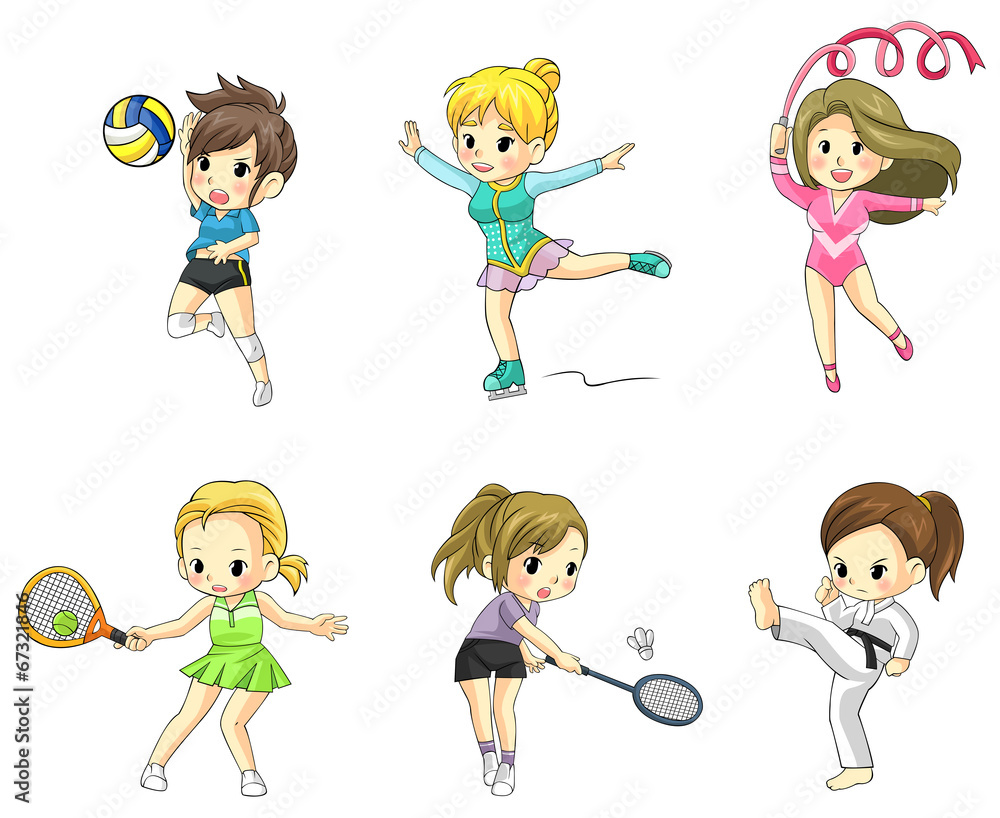 Cartoon athlete girls icon in various type of sports (vector) Stock ...