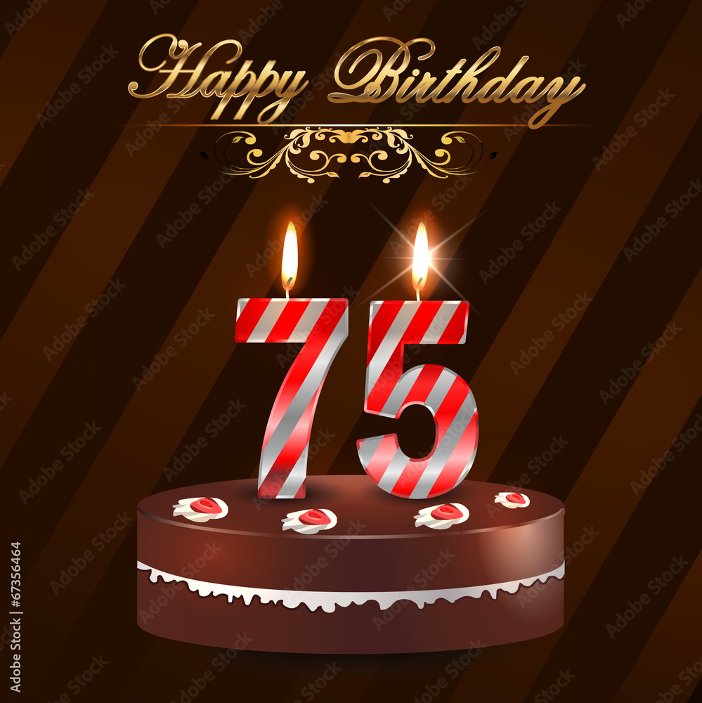 75 year Happy Birthday Card with cake and candles Stock Vector | Adobe ...