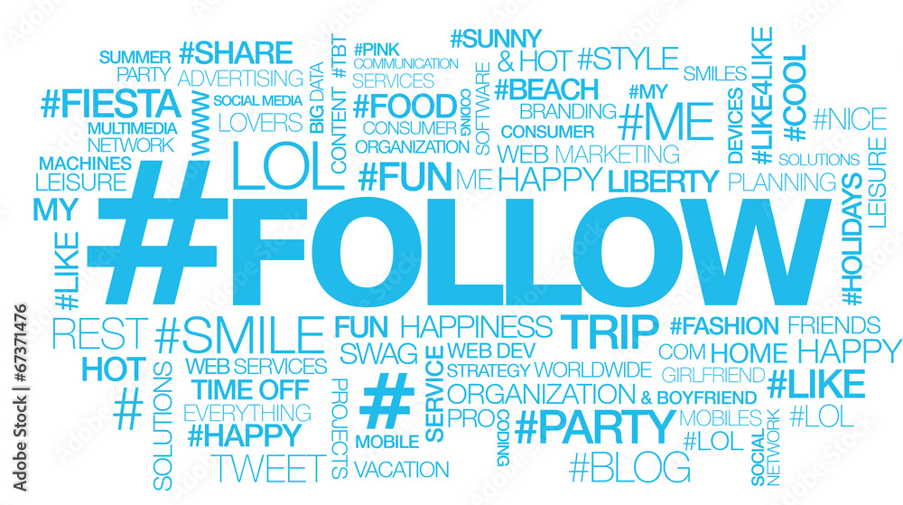 Follow text hashtag tweet words tag cloud illustration Stock ...