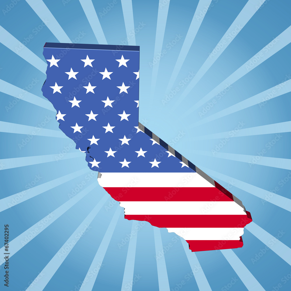 California map flag on blue sunburst illustration Stock-Illustration ...