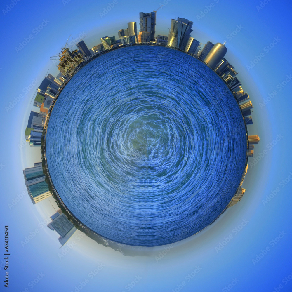 Birds eye view of the Doha skyline on a planet Stock Photo | Adobe Stock