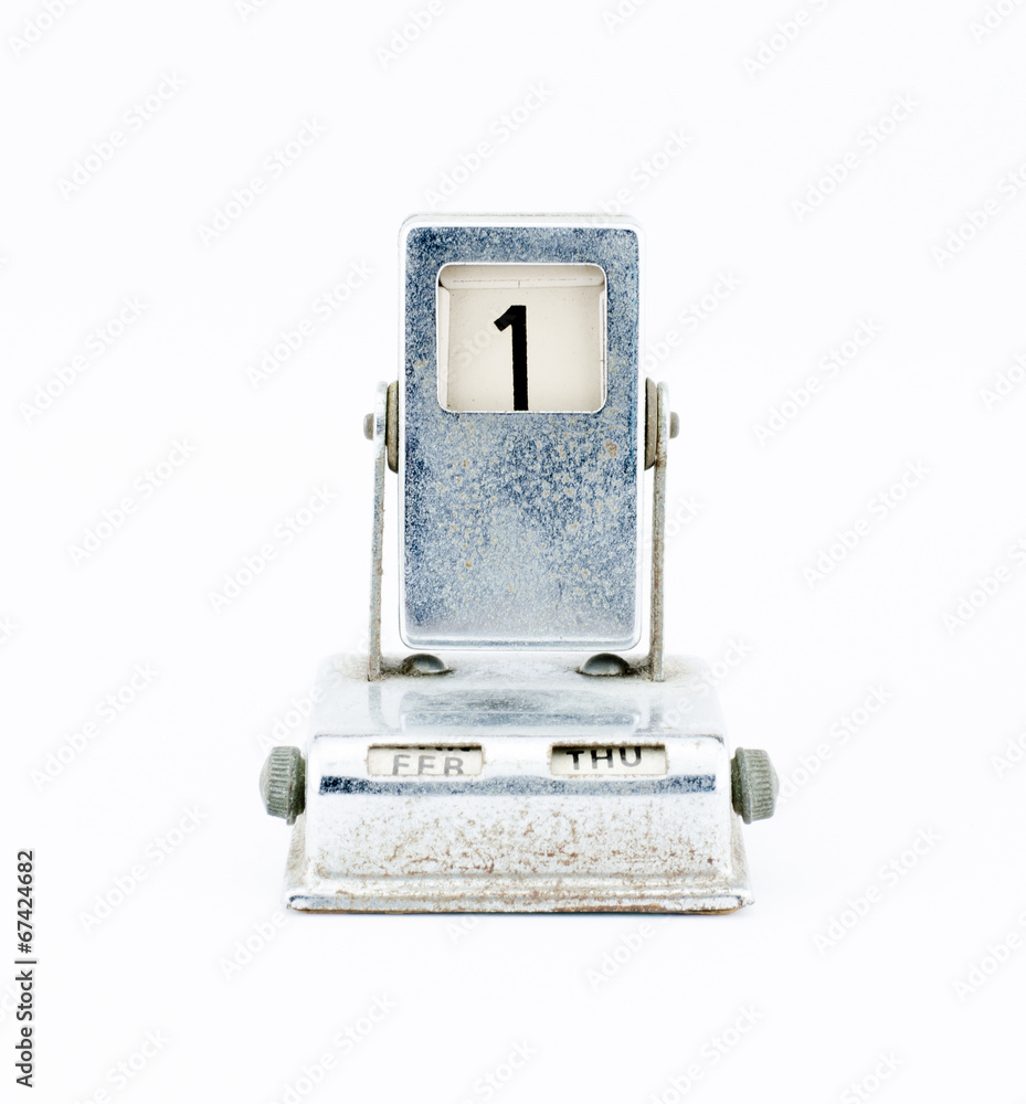 Vintage rusty flip calendar on white background Stock Photo | Adobe Stock