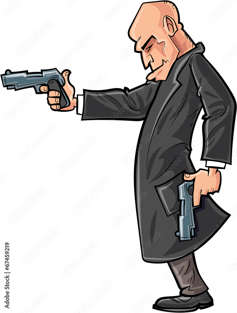 Vetor de Cartoon bald gun man pointing his gun do Stock | Adobe Stock