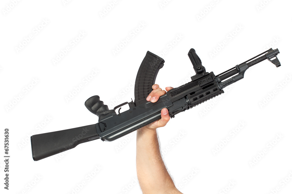 hand holding AK-47 machine gun isolated on white Stock Photo | Adobe Stock