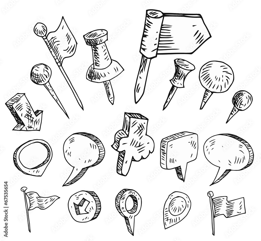 Set of hand drawn map pointers Stock Vector | Adobe Stock