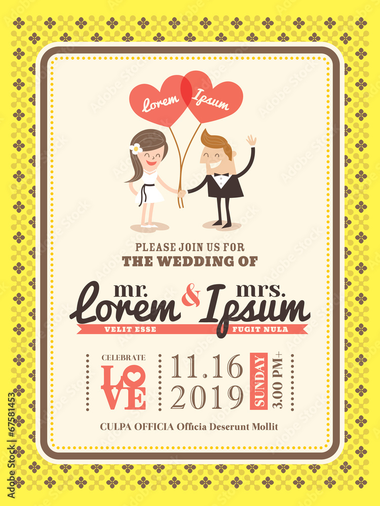 Cartoon Wedding invitation card template Stock Vector | Adobe Stock