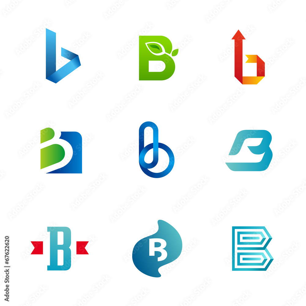 Set of letter B logos design template, elements, icons, signs, Stock ...