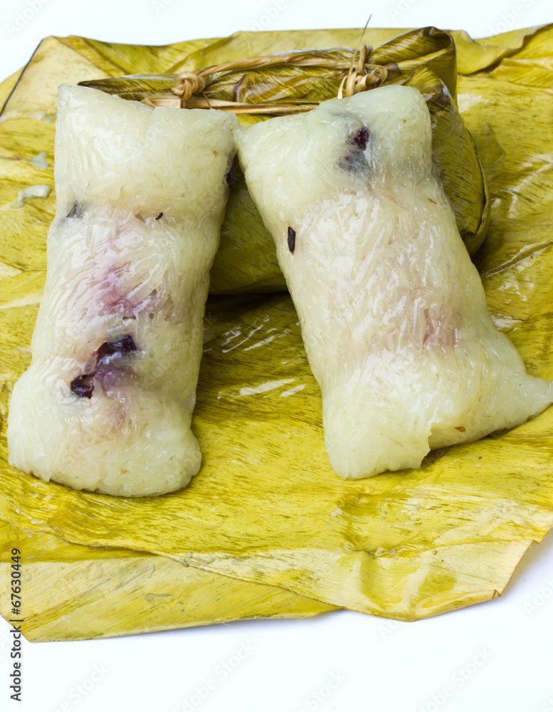 Thai traditional sticky rice dessert in banana leaf packaging... Stock ...
