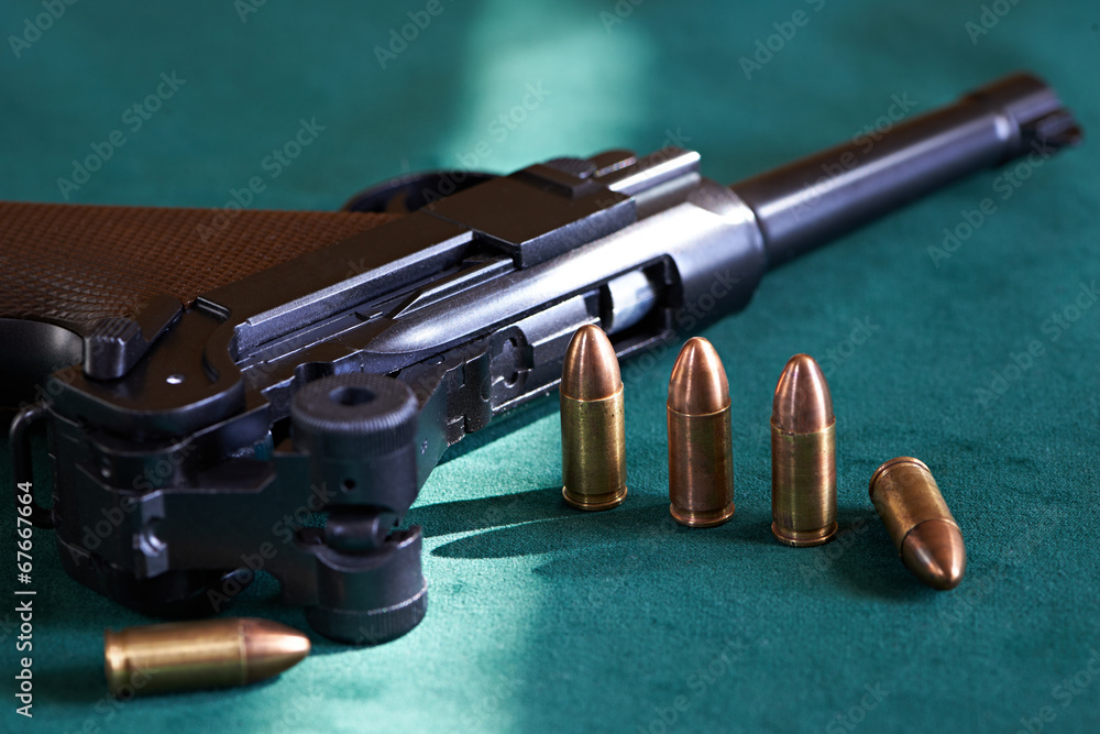 German Parabellum pistol with cartridges Stock Photo | Adobe Stock