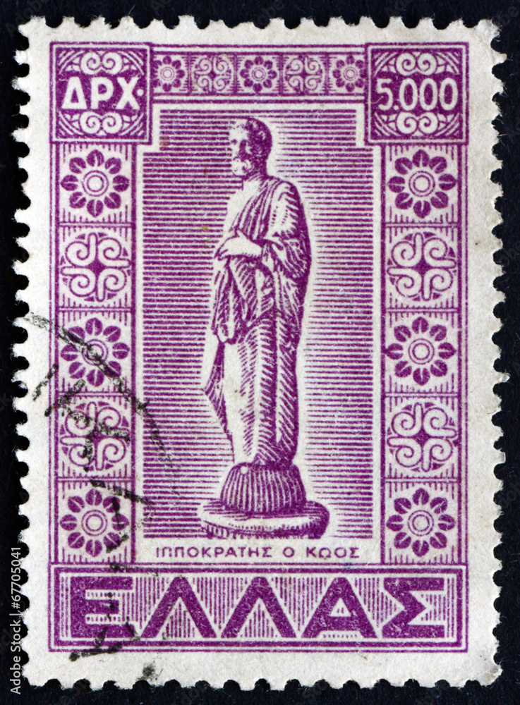 Postage stamp Greece 1950 Statue of Hippocrates of Cos Stock Photo ...
