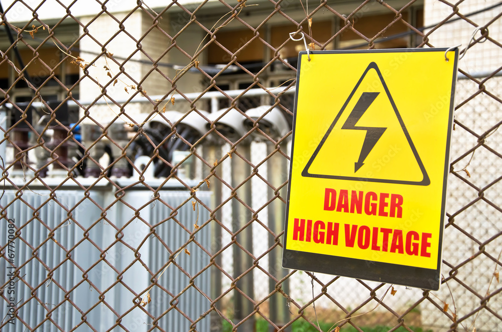 Danger high voltage warning sign Stock Photo | Adobe Stock