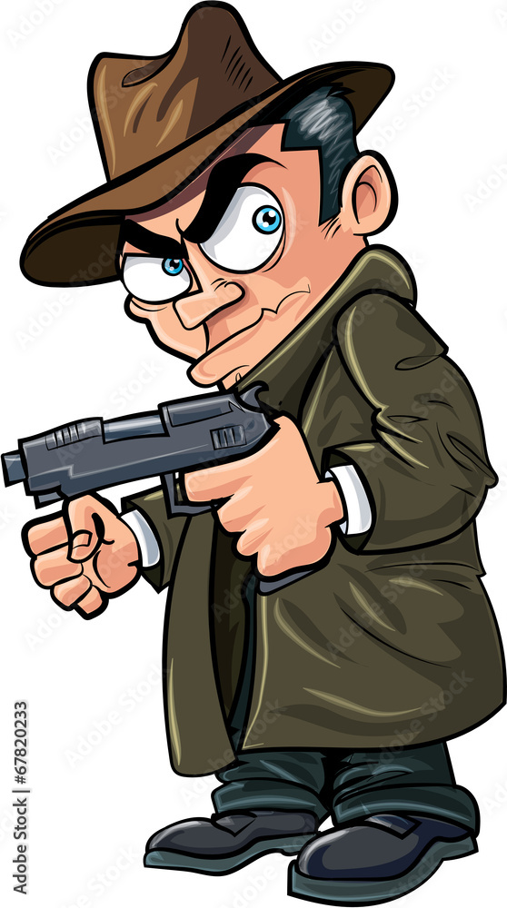 Cartoon gangster with a gun and hat Stock Vector | Adobe Stock