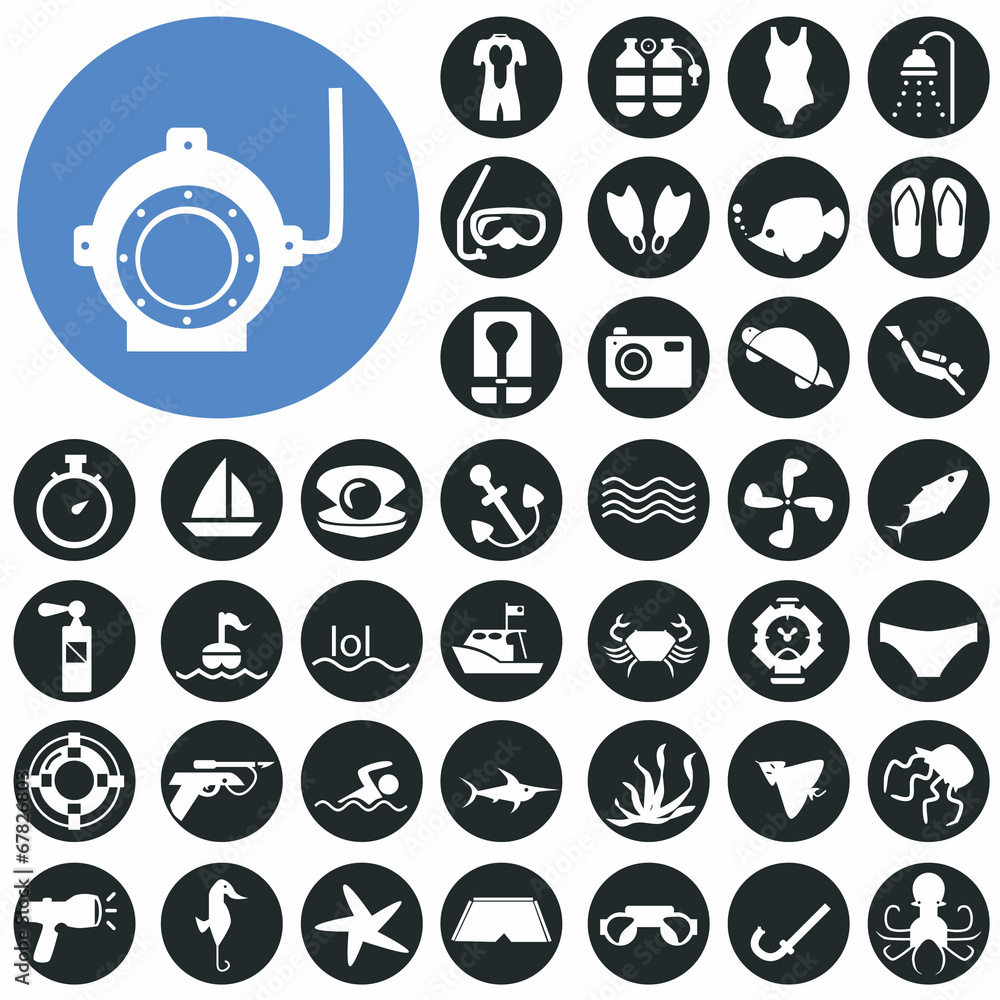 Diving icons set vector de Stock | Adobe Stock