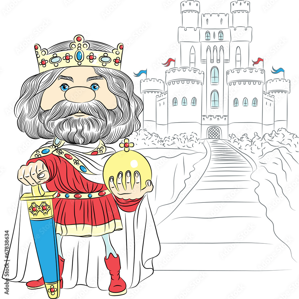 vector cartoon King Charles the First in the crown, with the swo Stock ...